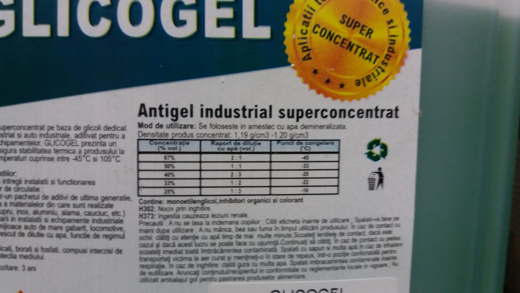 ANTIGEL CENTRALE 20 KG CONCENTRAT GLICOGEL